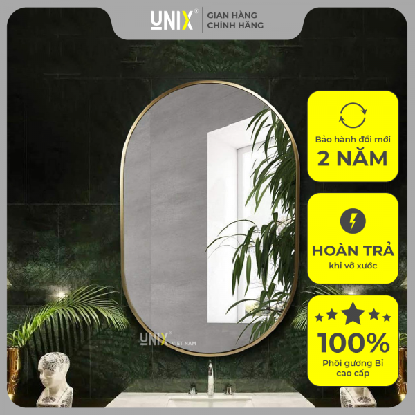 Gương Oval viền inox mạ vàng PVD cao cấp, giá tốt tại Unix House